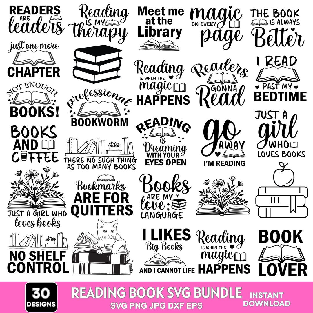 Reading SVG Bundle: Book Lover Quotes, T-shirt Designs (instant ...
