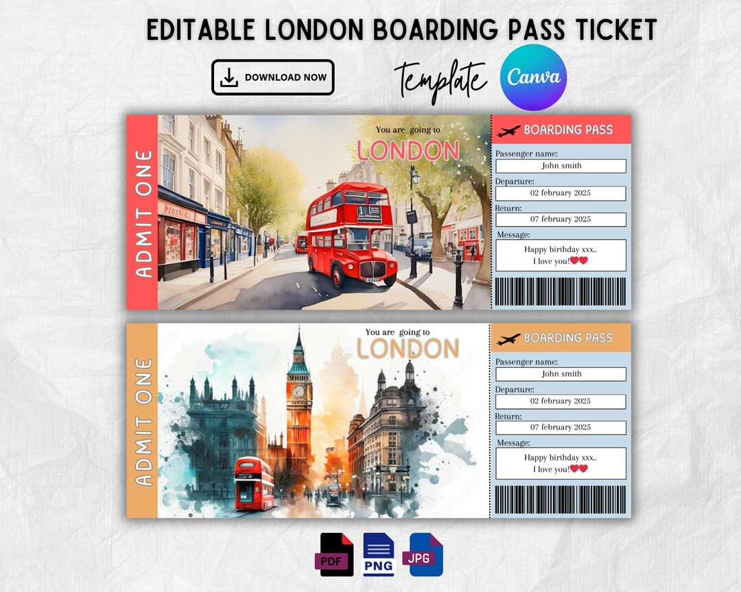 Editable London Surprise Trip Ticket, London Surprise Ticket, Flight ...