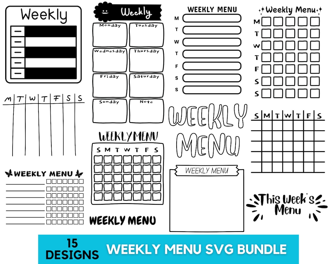 15 Weekly Menu Svg Png Files Bundle, Menu Svg, Meal Planning Svg ...
