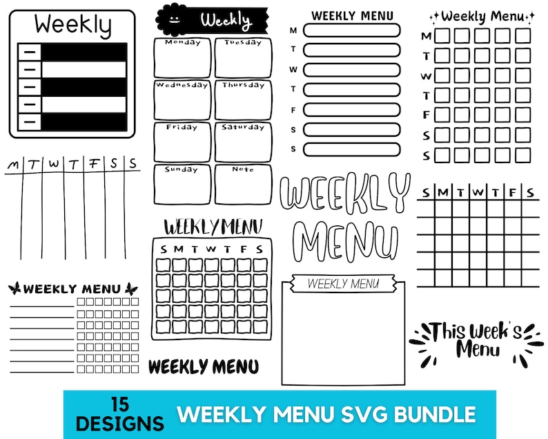 15 Weekly Menu Svg Png Files Bundle, Menu Svg, Meal Planning Svg ...