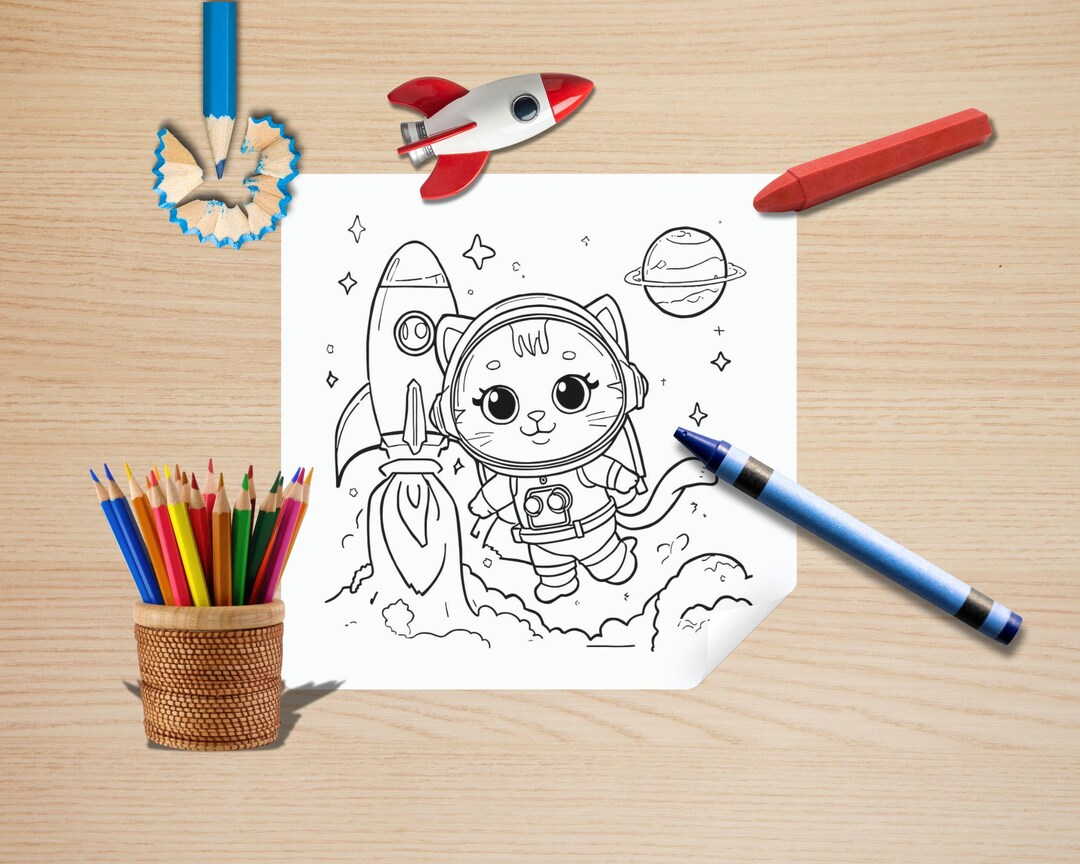 Space Animals Coloring Book Printable PDF, Cute Astronaut Cat Dog Pages ...