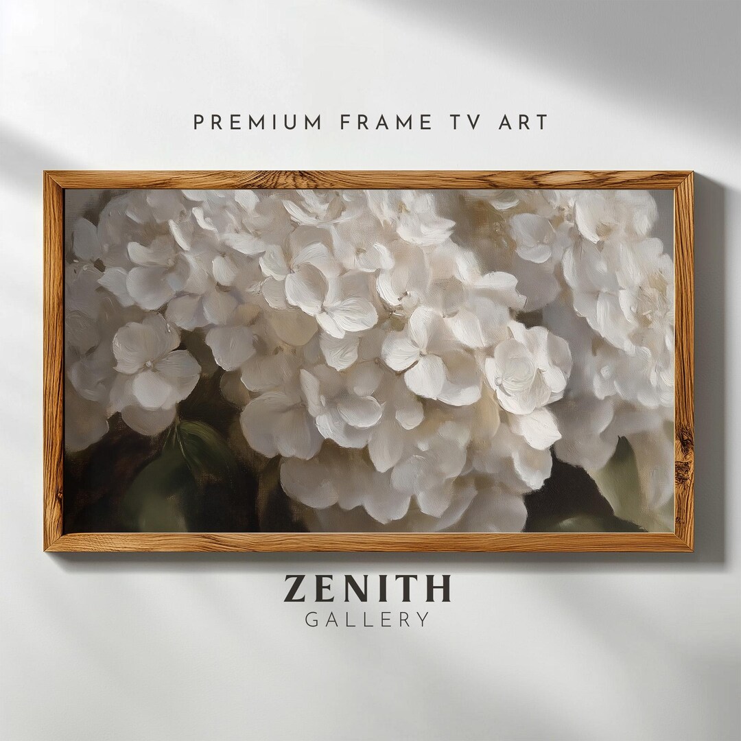 Frame TV Art White Hydrangeas TV Art Rustic Floral Frame TV Art Vintage ...