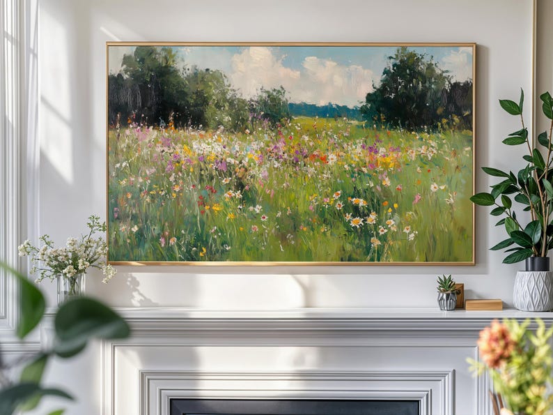 Frame Tv Art Spring Wildflower Medow Landscape Oil Painting for Samsung ...
