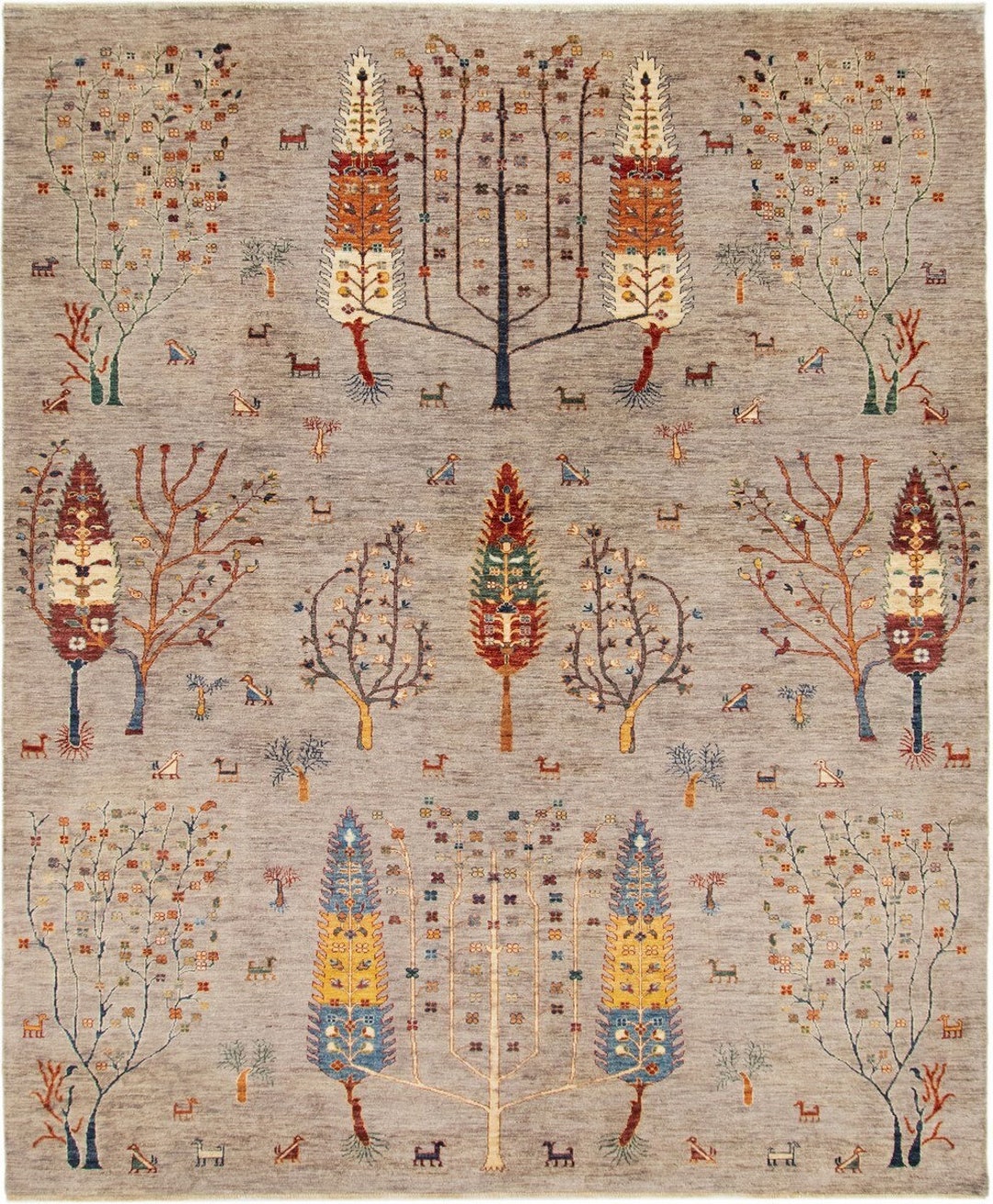 8x10 Ft Light Grey Tree of Life, Ariana, Hand-knotted Area Rug, Hand ...