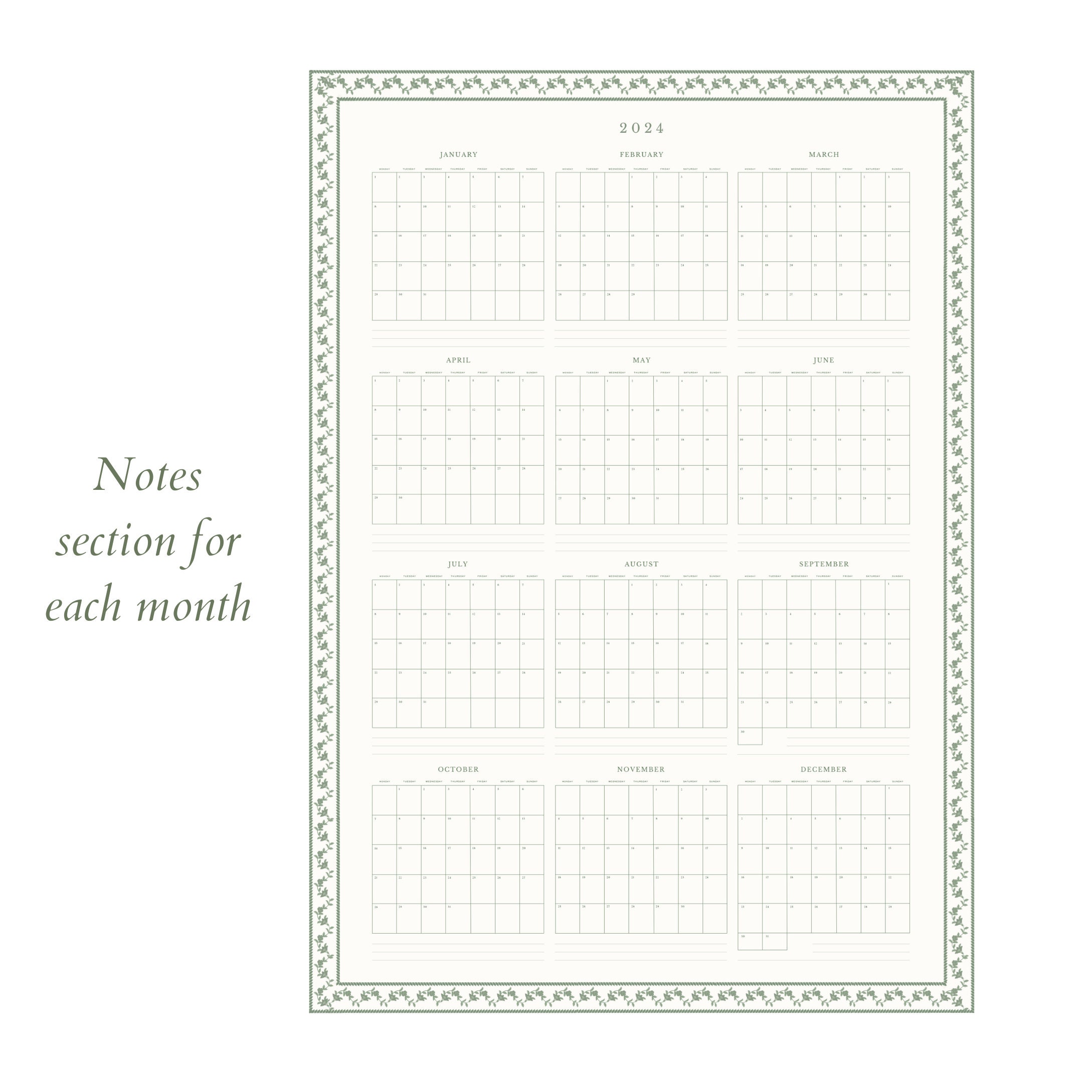 2024 Wall Calendar Printable | A1 Portrait Yearly Calendar | Printable ...