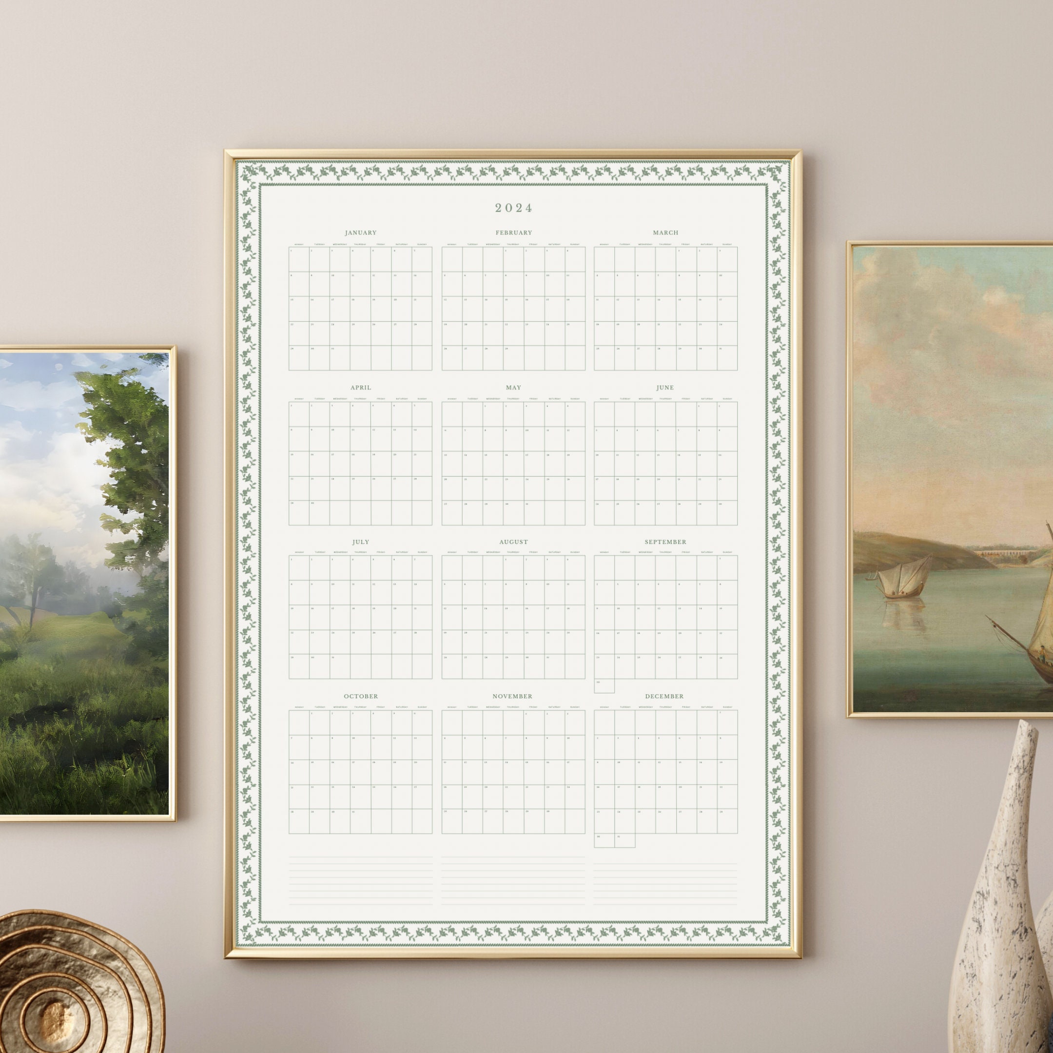 2024 Wall Calendar Printable | A1 Portrait Yearly Calendar | Printable ...