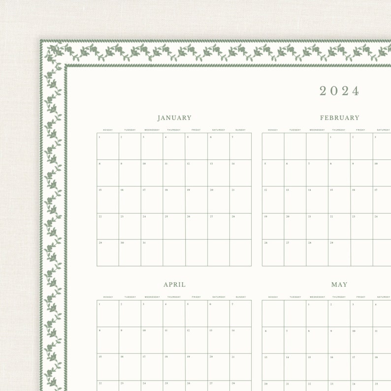2024 Wall Calendar Printable | A1 Portrait Yearly Calendar | Printable ...