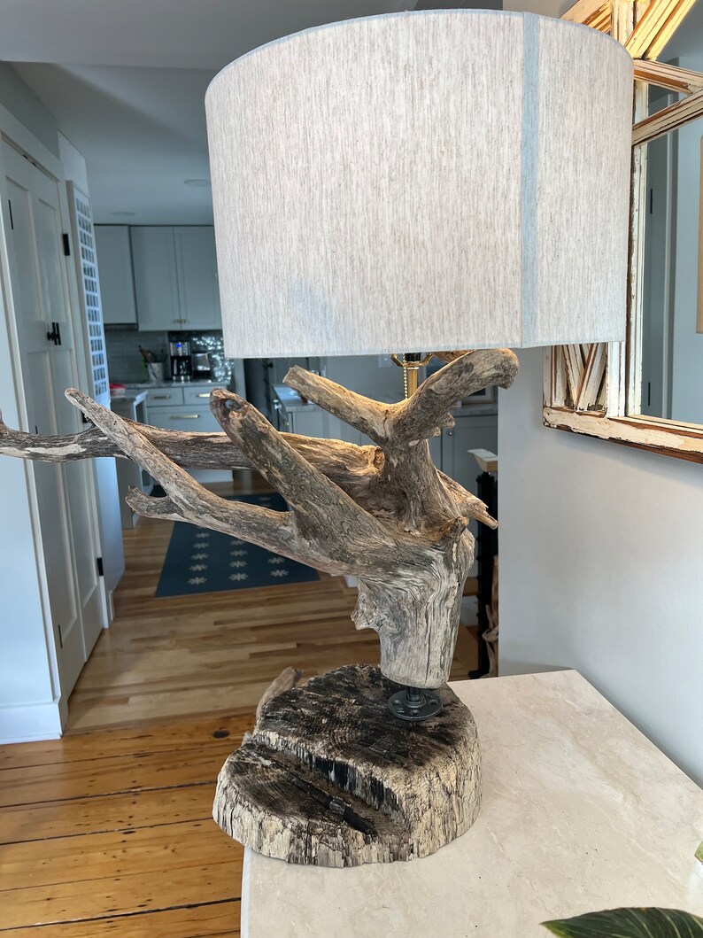 Large Flowing Driftwood Table Lamp With Black Cord 31 With Lampshade 24 ...