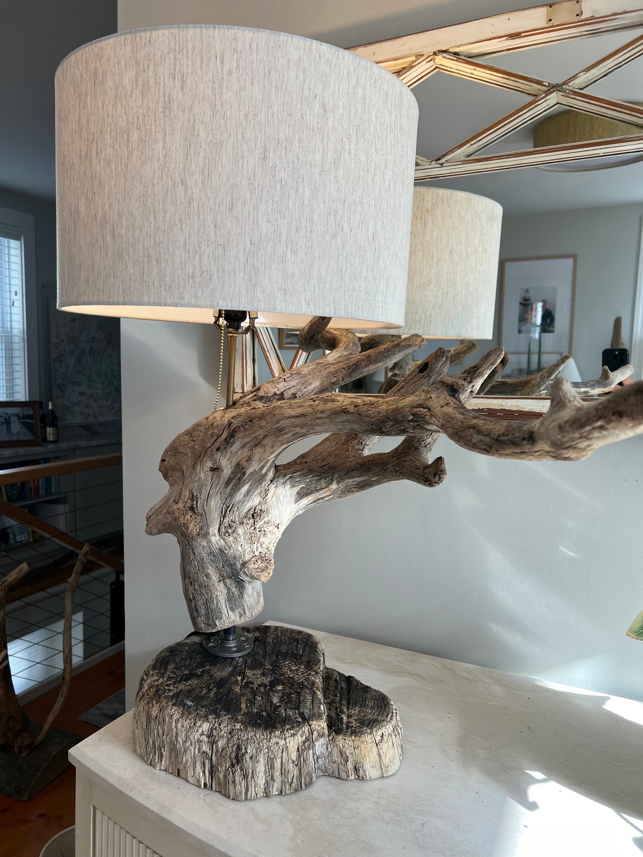 Large Flowing Driftwood Table Lamp With Black Cord 31 With Lampshade 24 ...