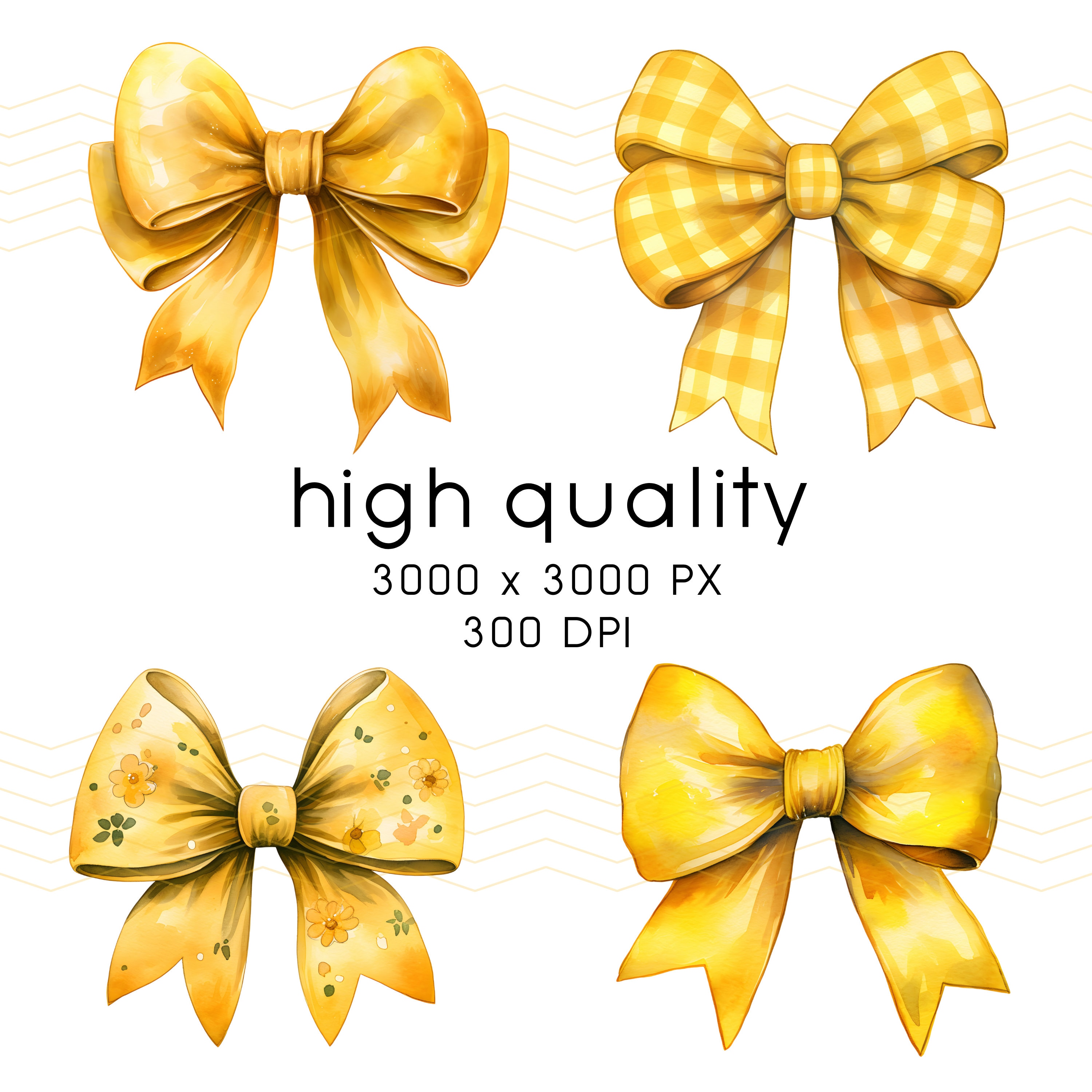 Watercolor Yellow Bow Clipart - 15 Transparent PNG, Digital Downloads ...