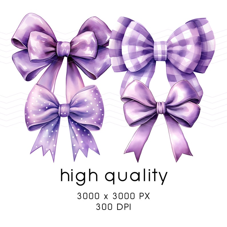 Watercolor Purple Bow Clipart - 20 Transparent PNG, Digital Downloads ...