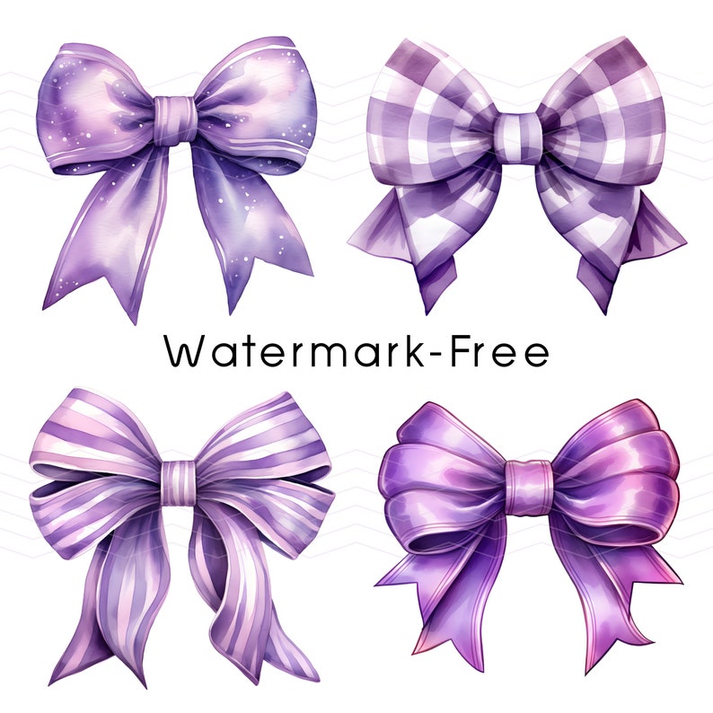 Watercolor Purple Bow Clipart - 20 Transparent PNG, Digital Downloads ...