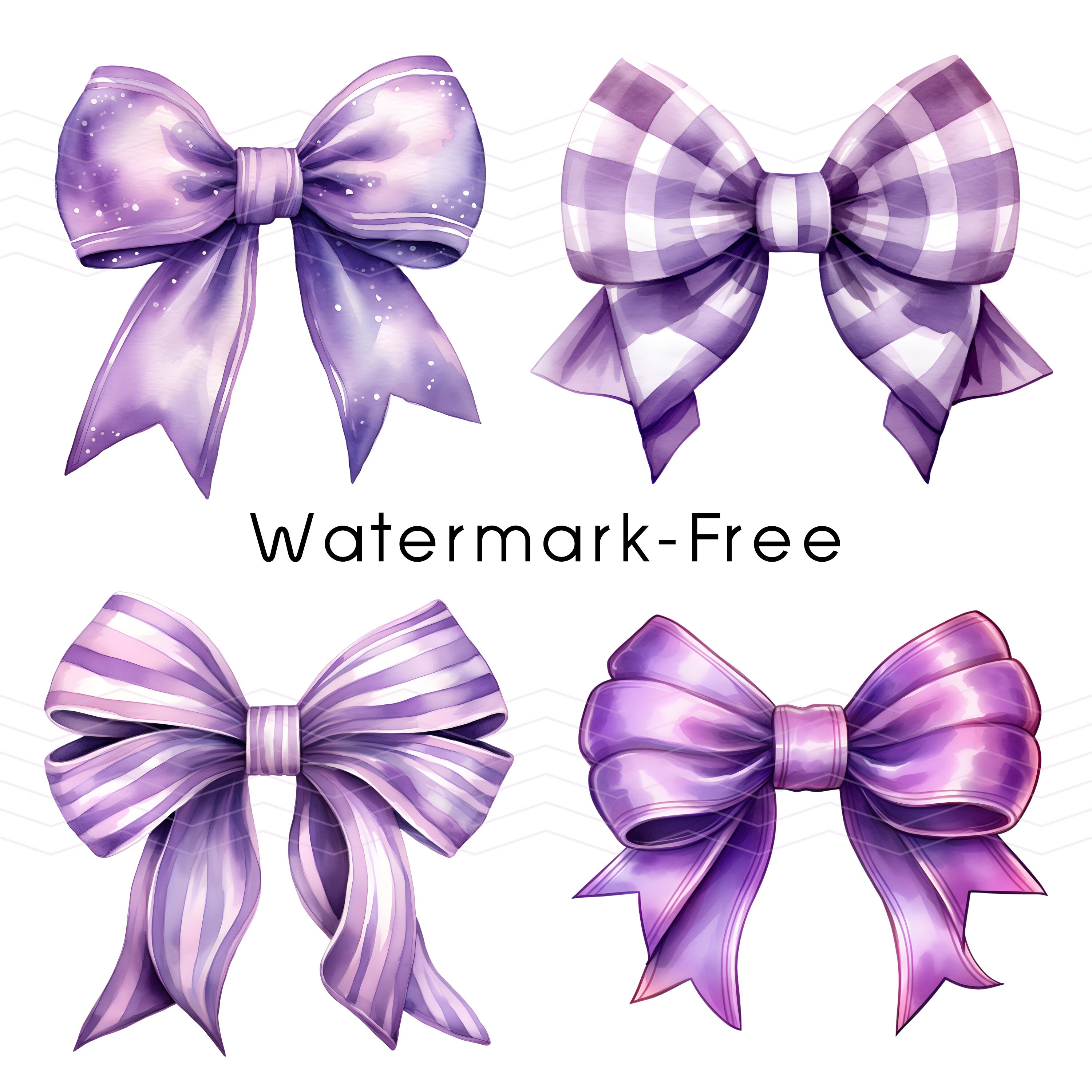 Watercolor Purple Bow Clipart - 20 Transparent PNG, Digital Downloads ...