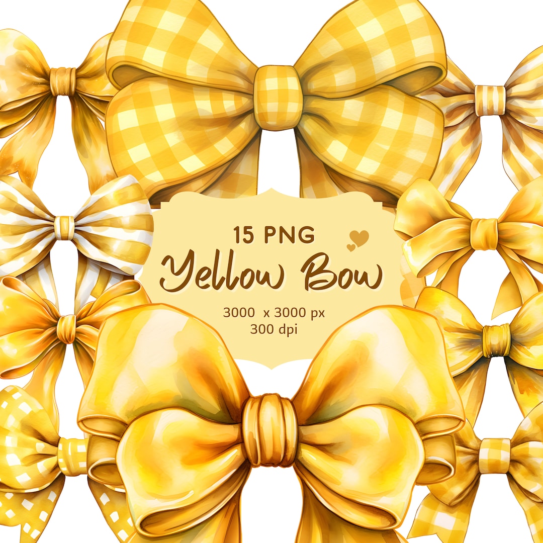 Watercolor Yellow Bow Clipart - 15 Transparent PNG, Digital Downloads ...