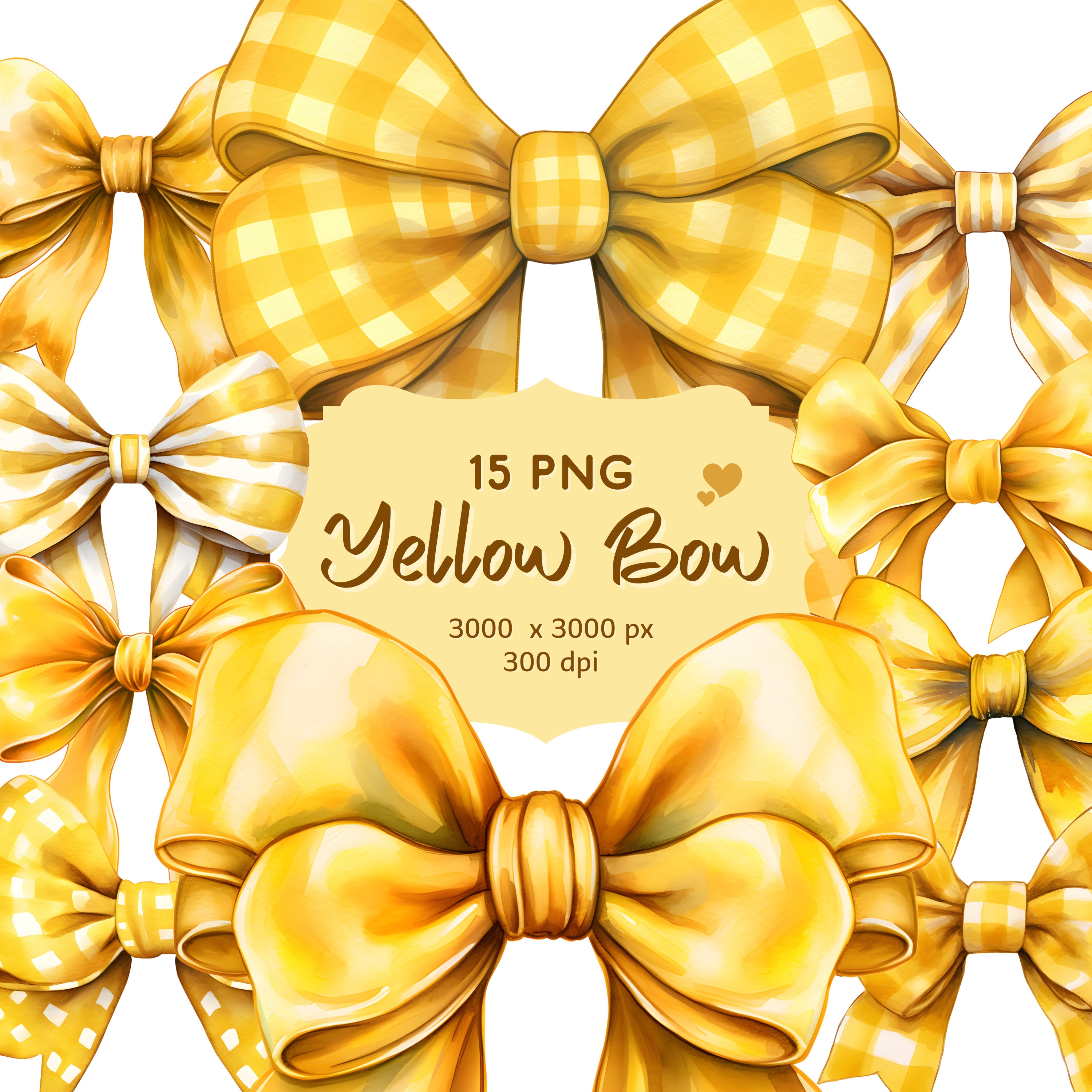 Watercolor Yellow Bow Clipart - 15 Transparent PNG, Digital Downloads ...