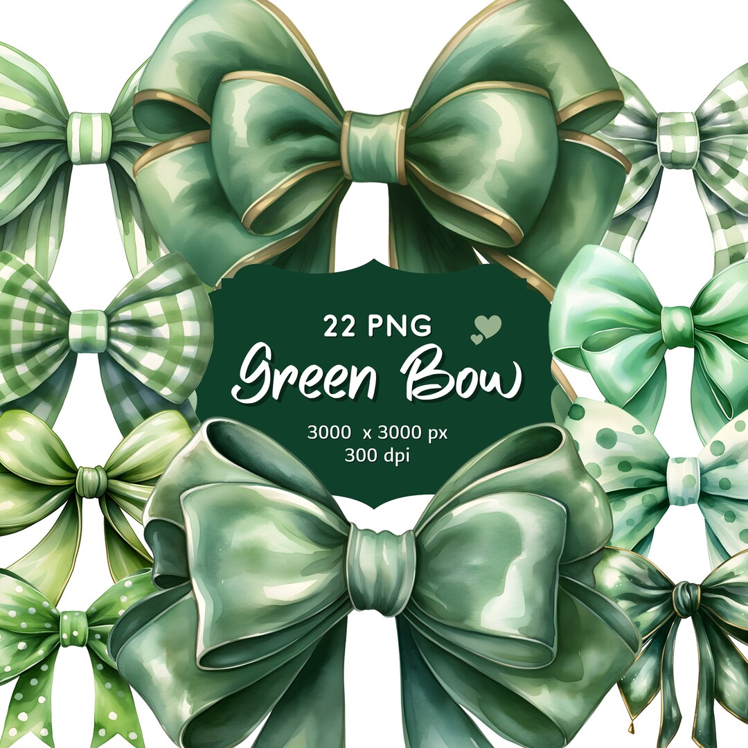 Watercolor Green Bow Clipart - 22 Transparent PNG, Digital Downloads ...