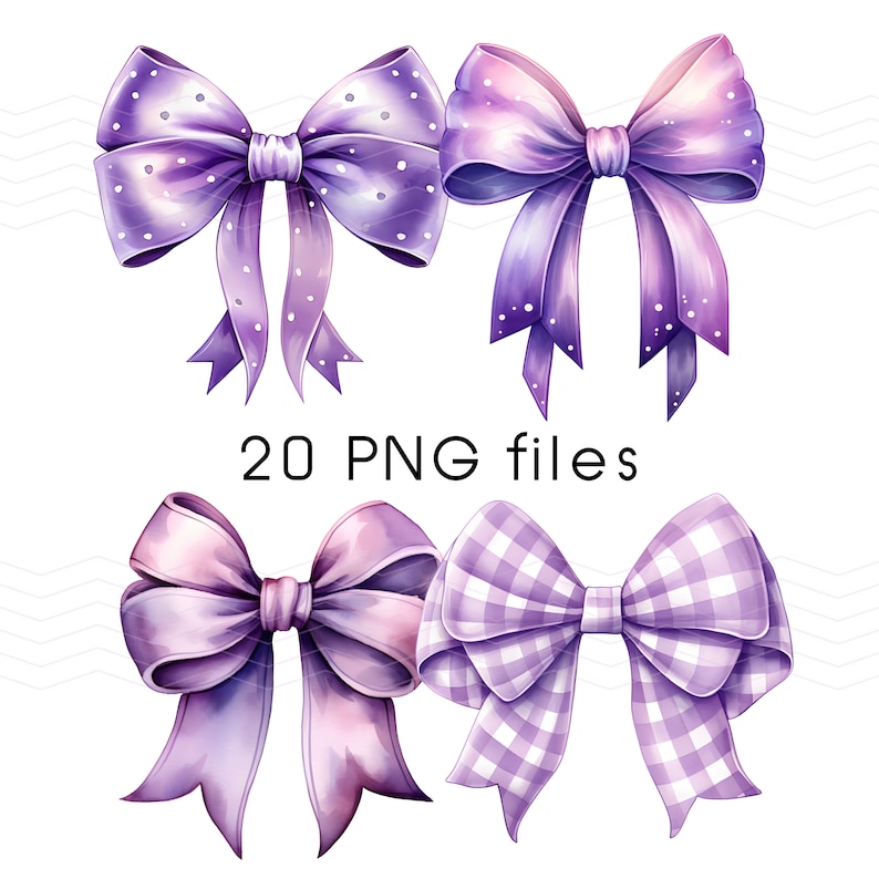 Watercolor Purple Bow Clipart - 20 Transparent PNG, Digital Downloads ...