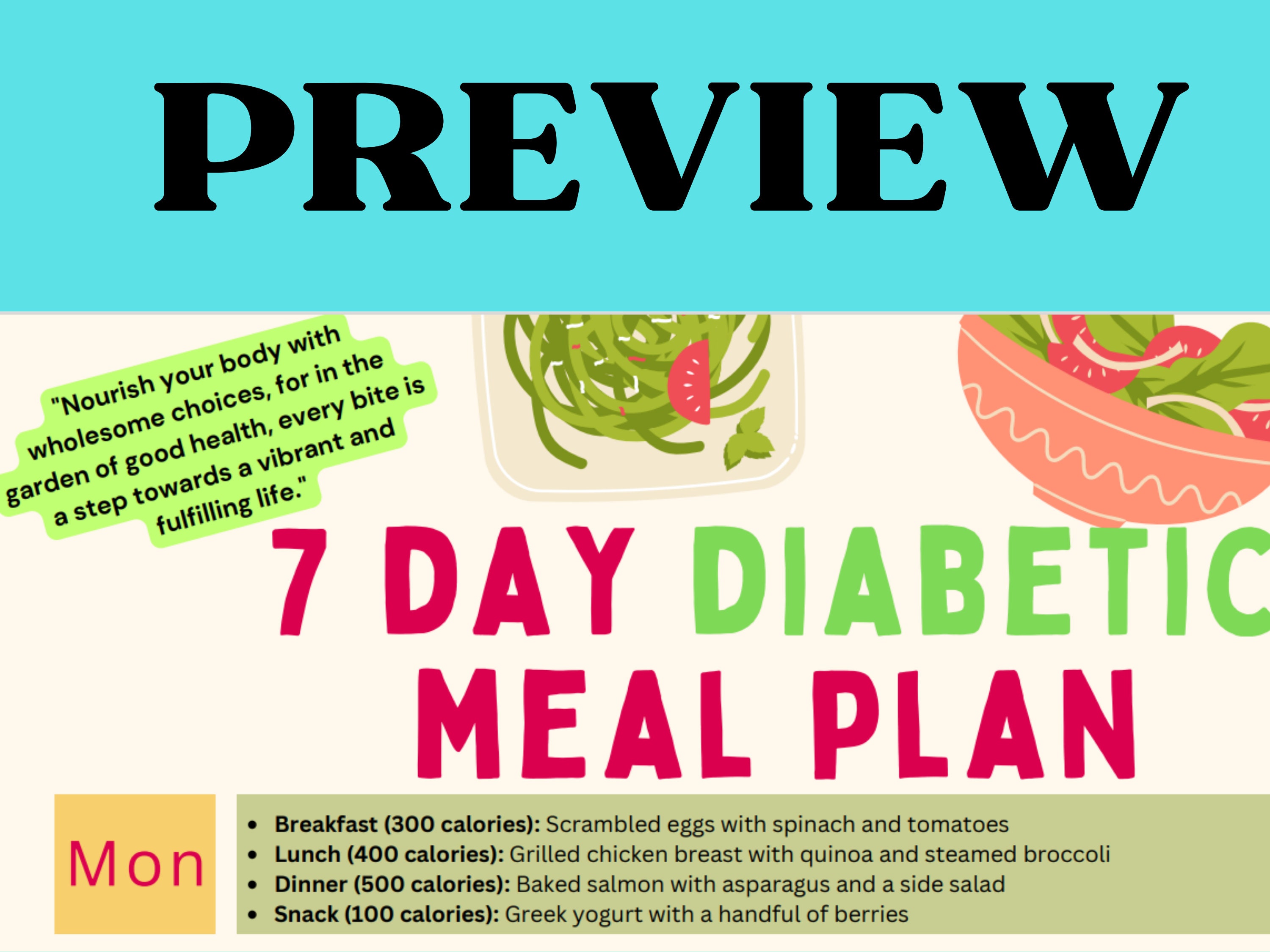 Diabetic Meal Plan, 7 Day Diabetic Diet Sheet, Diabetes Meal Plan ...