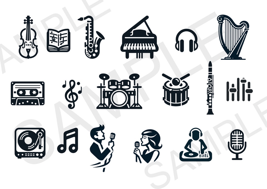 Vector (SVG) File and Transparent PNG Music Icons, 18 Vectors Including ...