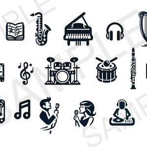 Vector (SVG) File and Transparent PNG Music Icons, 18 Vectors Including ...