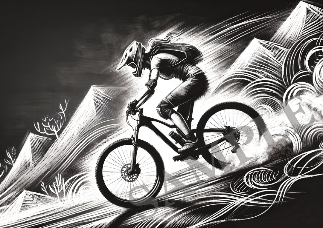 Female MTB Rider, Abstract Chalk Digital Art Image of a Woman Riding a ...