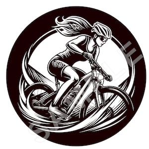 Female MTB Rider, Woman Mountain Bike Logo / Badge. Add Your Own Text ...