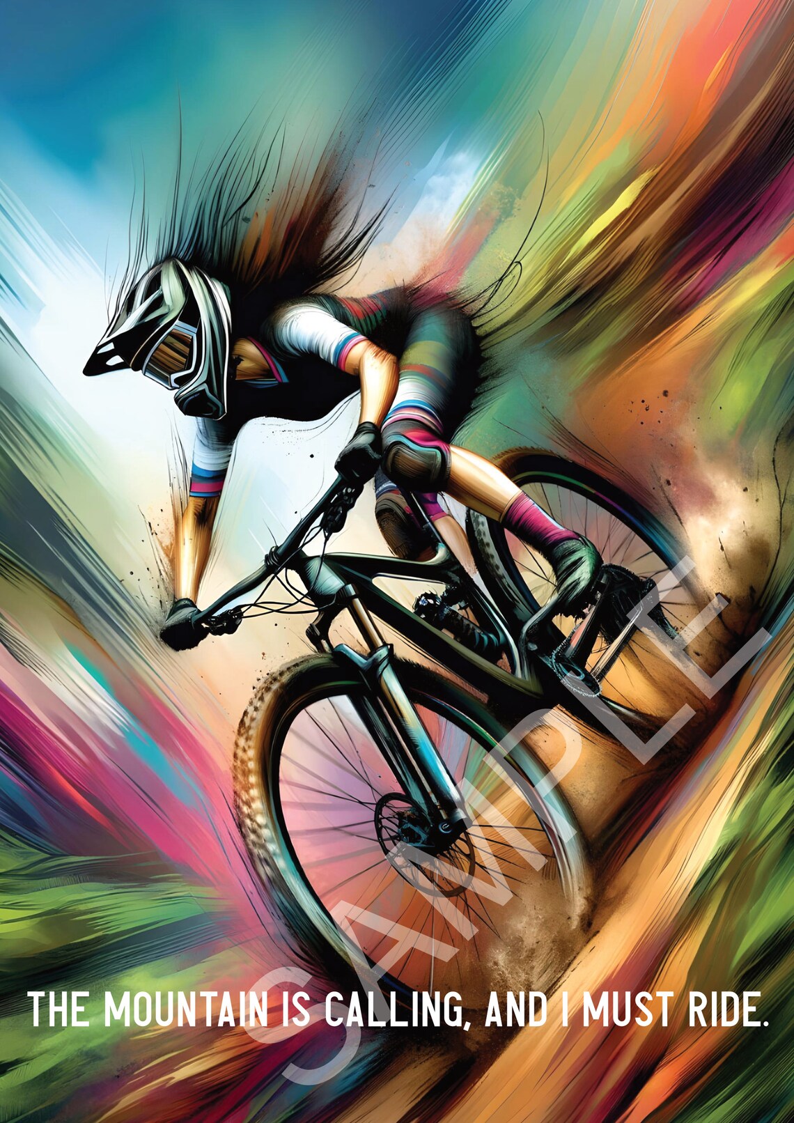 Female MTB Rider, Colourful Abstract Image of a Woman Riding a Mountain ...
