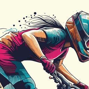 Abstract Illustration Female MTB Rider. Woman Mountain Biker, Image ...