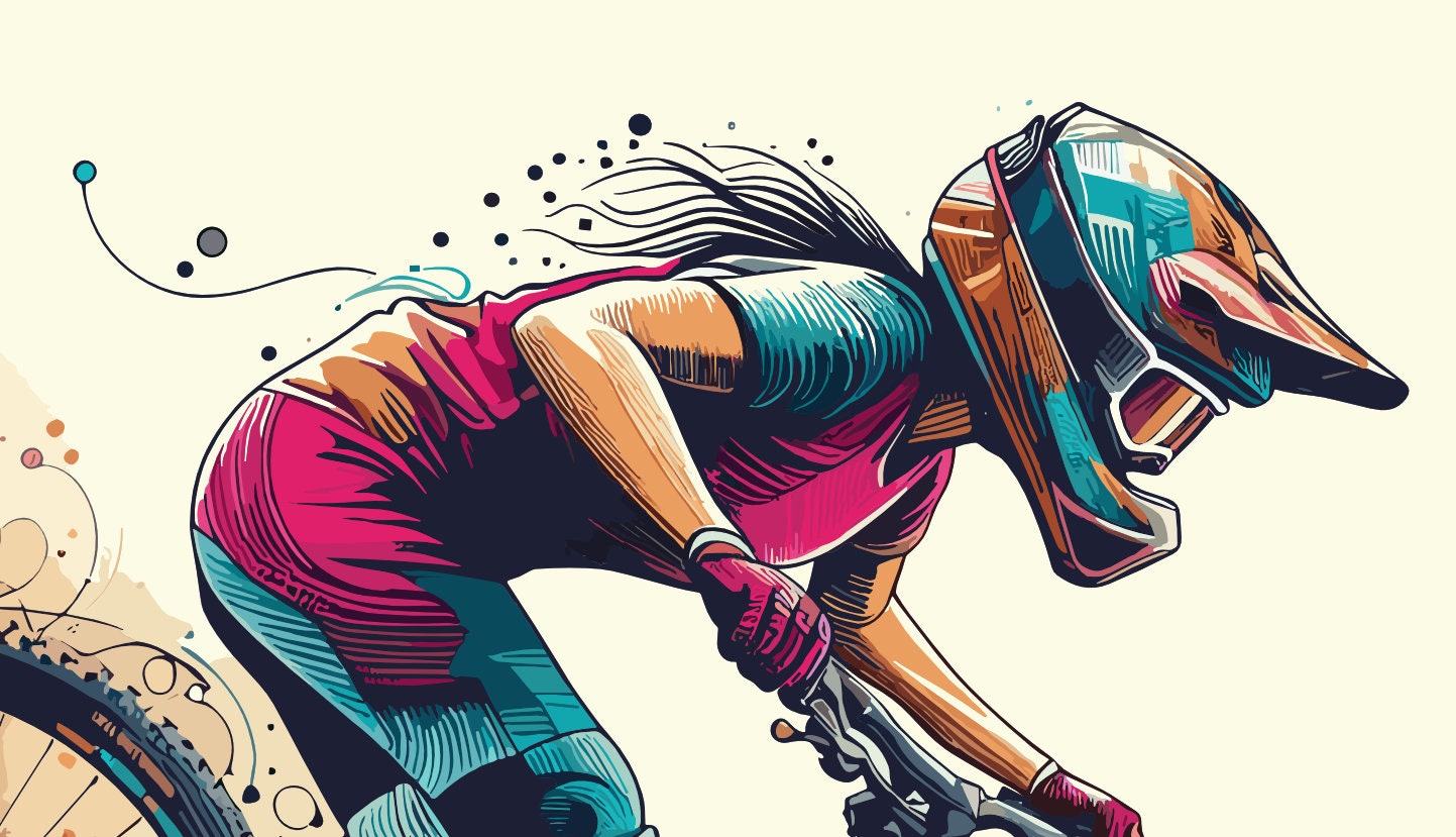 Abstract Illustration Female MTB Rider. Woman Mountain Biker, Image ...
