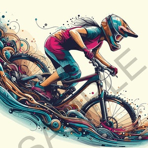 Abstract Illustration Female MTB Rider. Woman Mountain Biker, Image ...