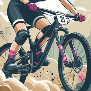 Lady MTB Rider, Colourful Mountain Bike Rider Poster A3 Size, Digital ...