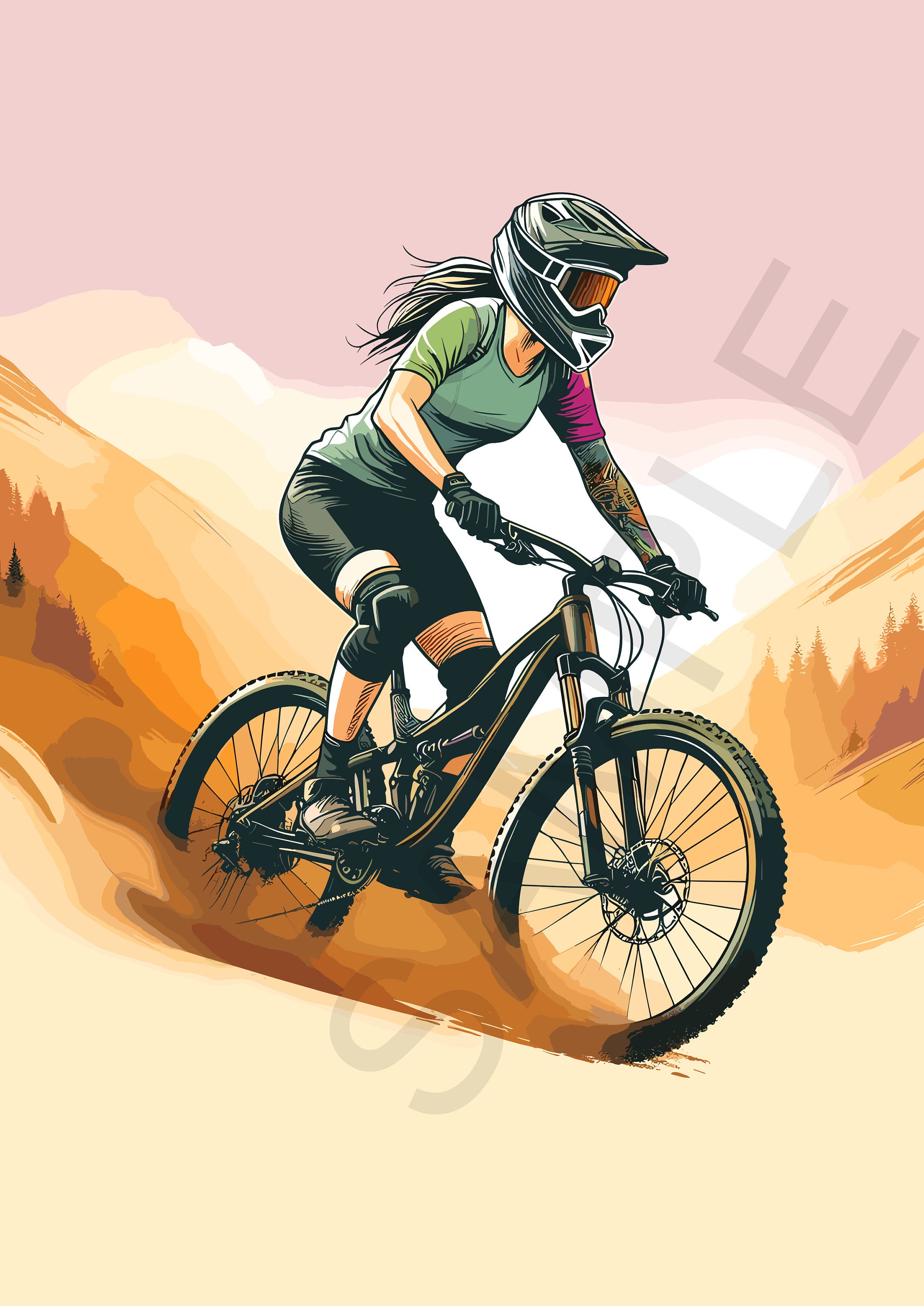 Lady Professional MTB Rider, Mountain Bike Rider A4 Poster Size, Print ...