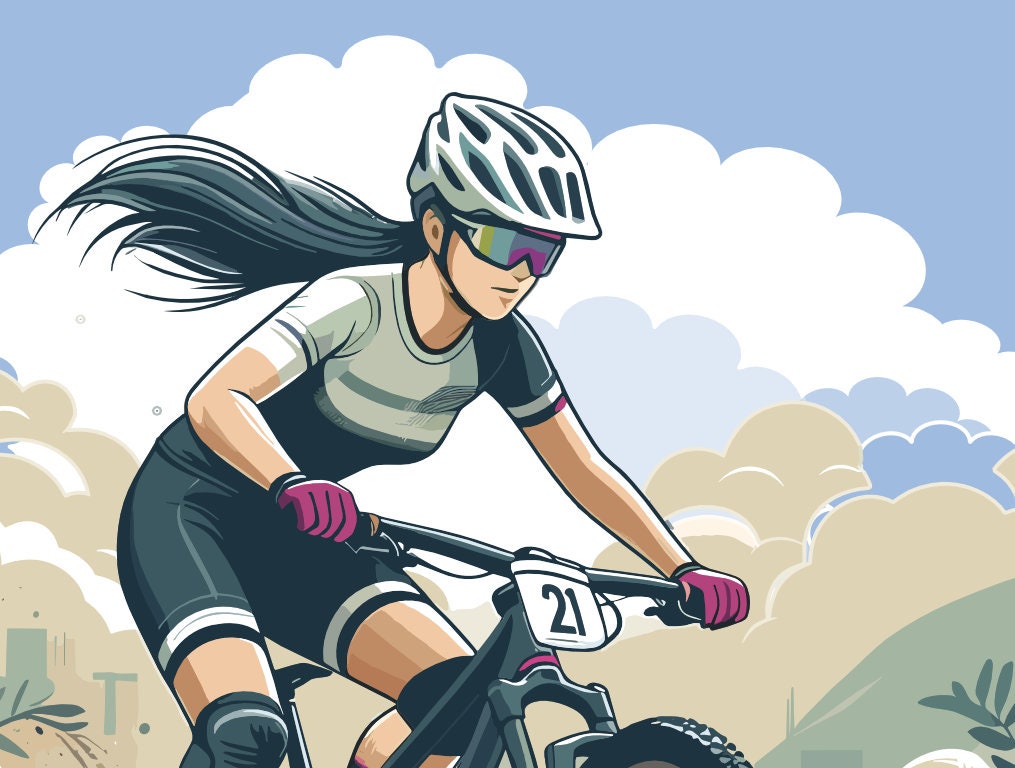 Lady MTB Rider, Colourful Mountain Bike Rider Poster A3 Size, Digital ...
