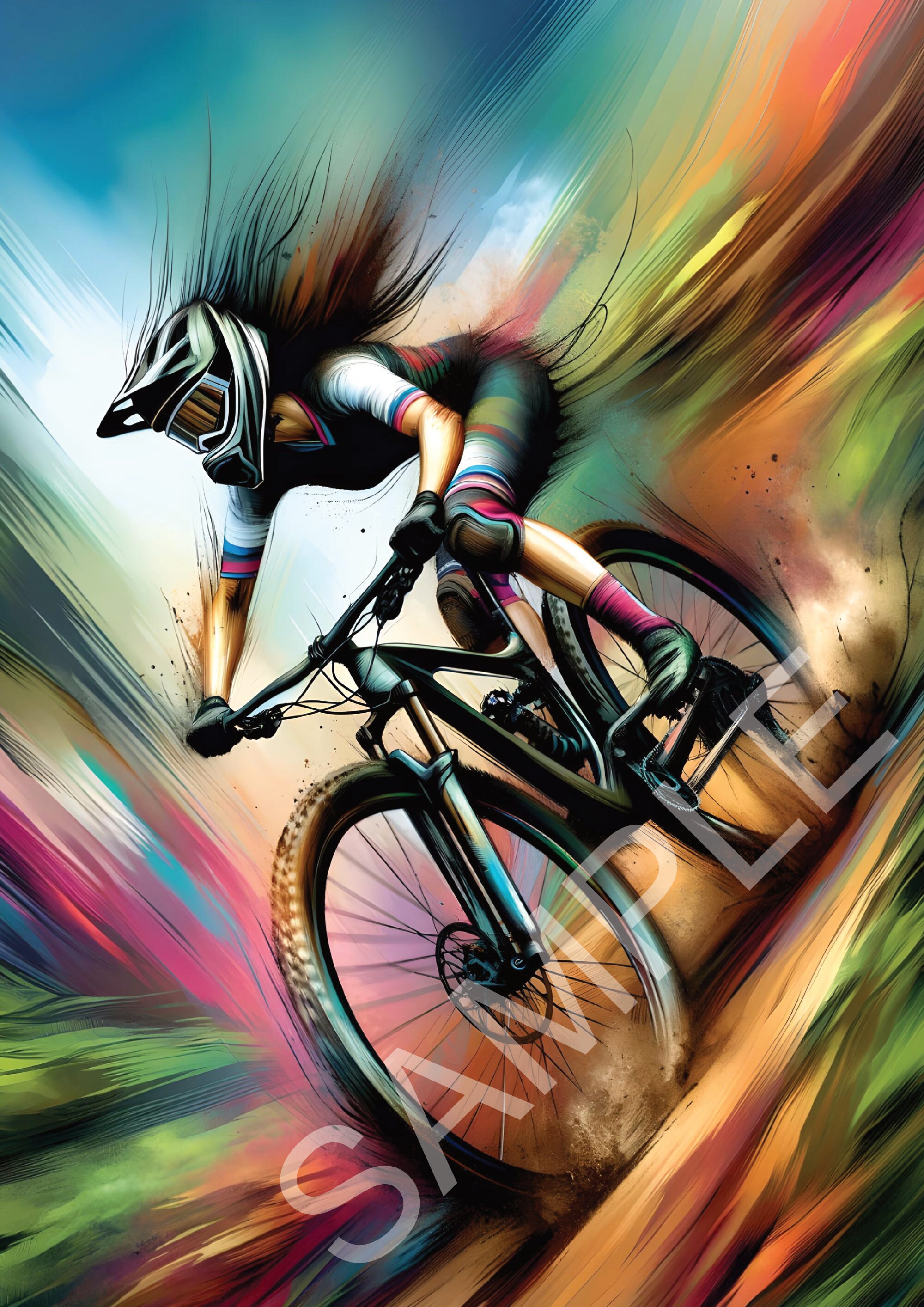 Female MTB Rider, Colourful Abstract Image of a Woman Riding a Mountain ...