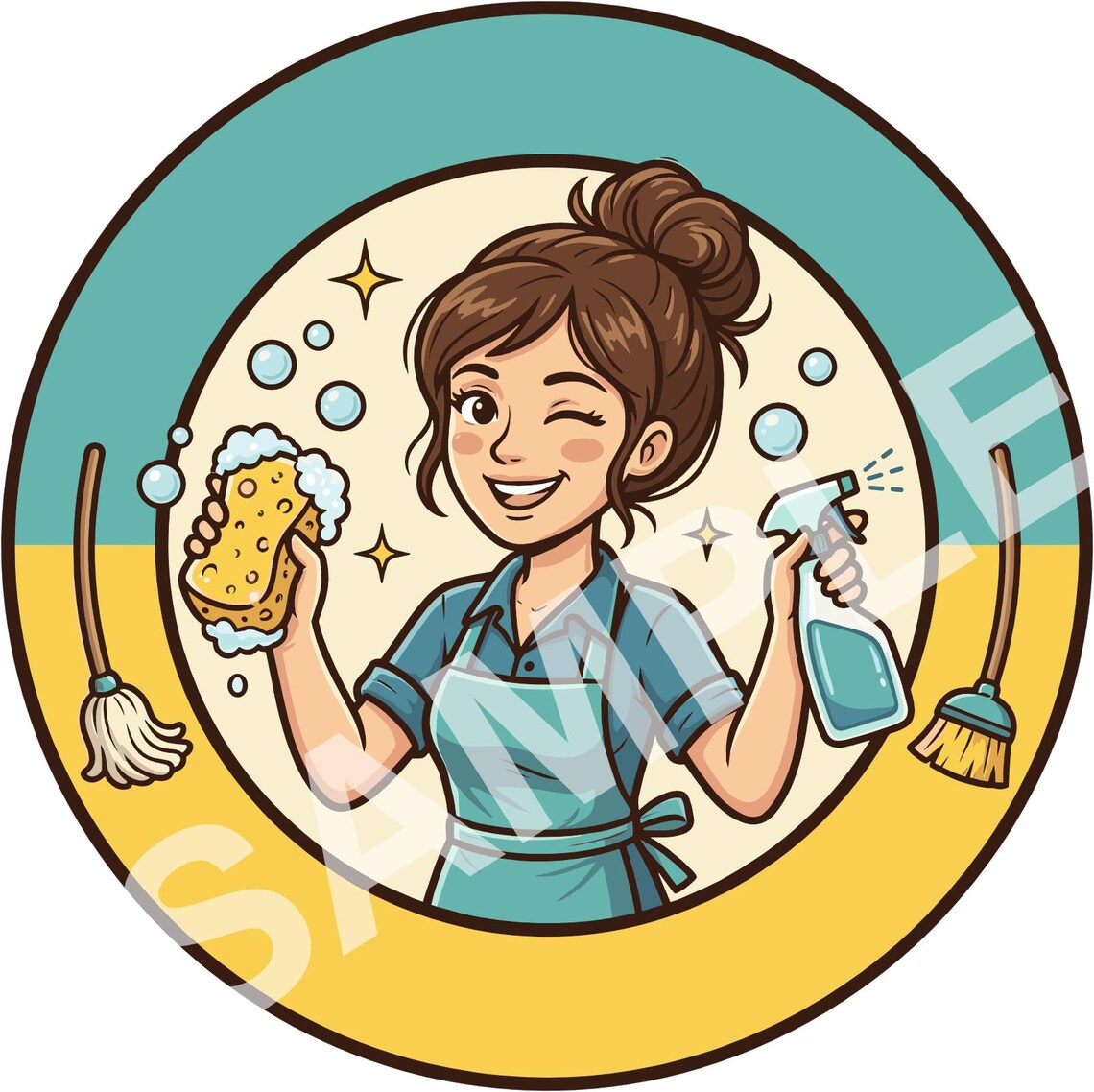 Cleaning Company Logo, Fun, Cartoon Style, House Cleaning Service ...