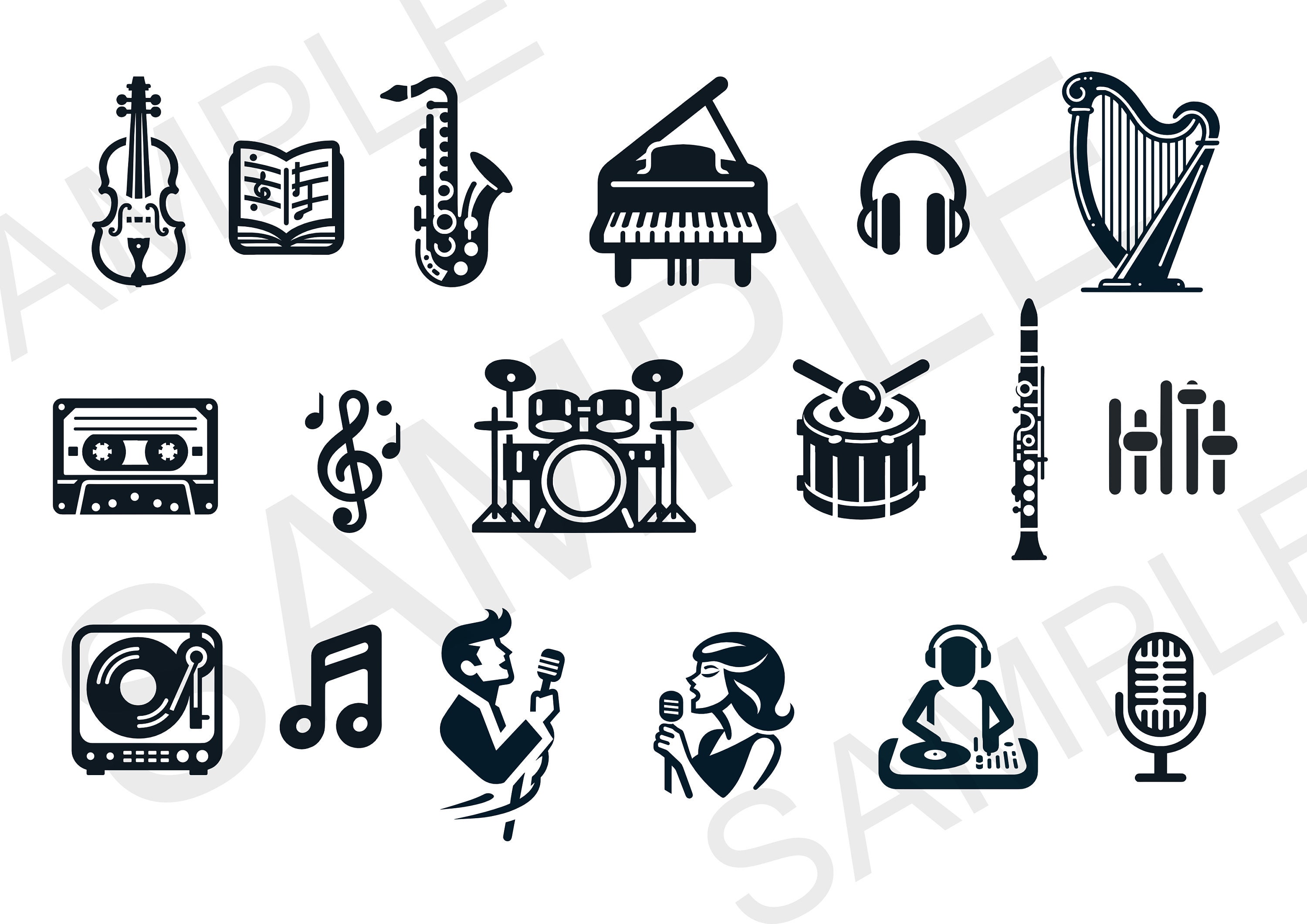 Vector (SVG) File and Transparent PNG Music Icons, 18 Vectors Including ...