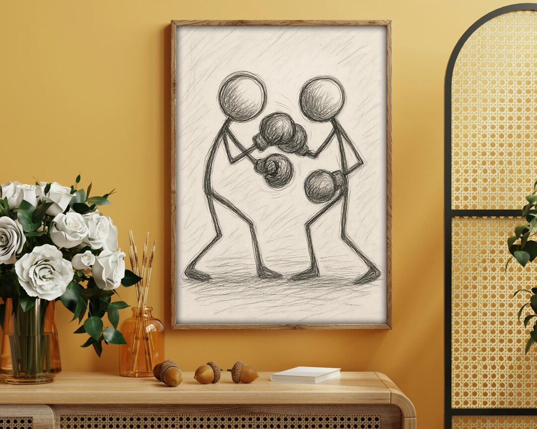 Stick Figure Boxers - Funny Minimalist Sketch Art - Etsy