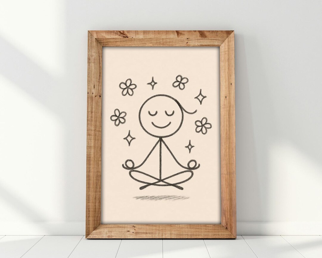 Minimalist Stick Figure Yoga Art – Calm Mind Meditation Print - Etsy