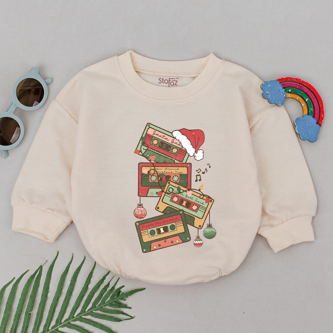 Personalized Retro Christmas Tapes Romper, 1st Christmas Groovy Romper ...