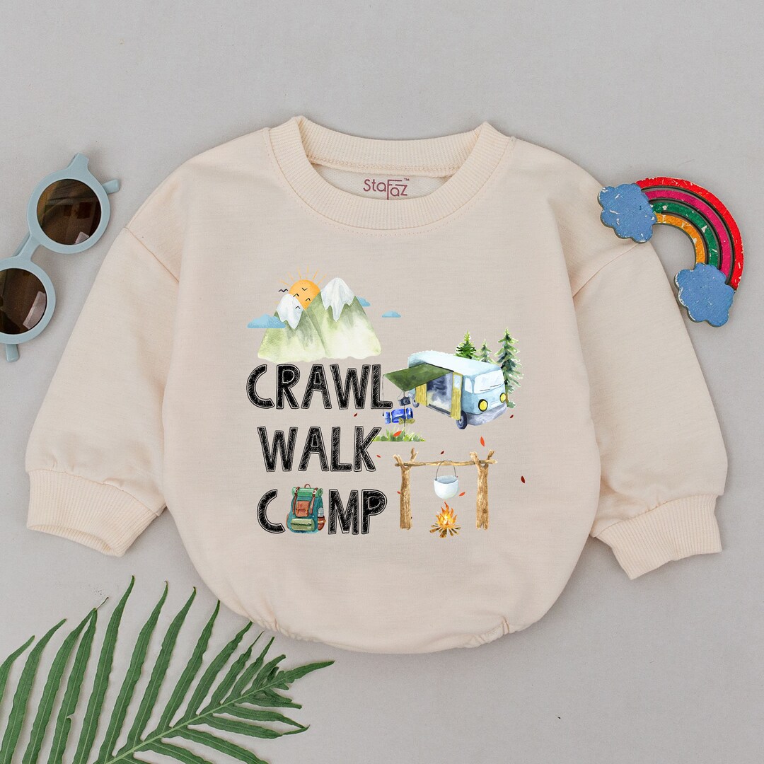 Crawl Walk Camp Romper, Camping Baby Romper, Adventure Baby Bodysuit ...