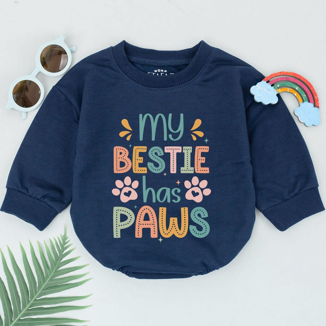 Personalized My Bestie Has Paws Romper, Retro Pet Bestie Baby Romper ...