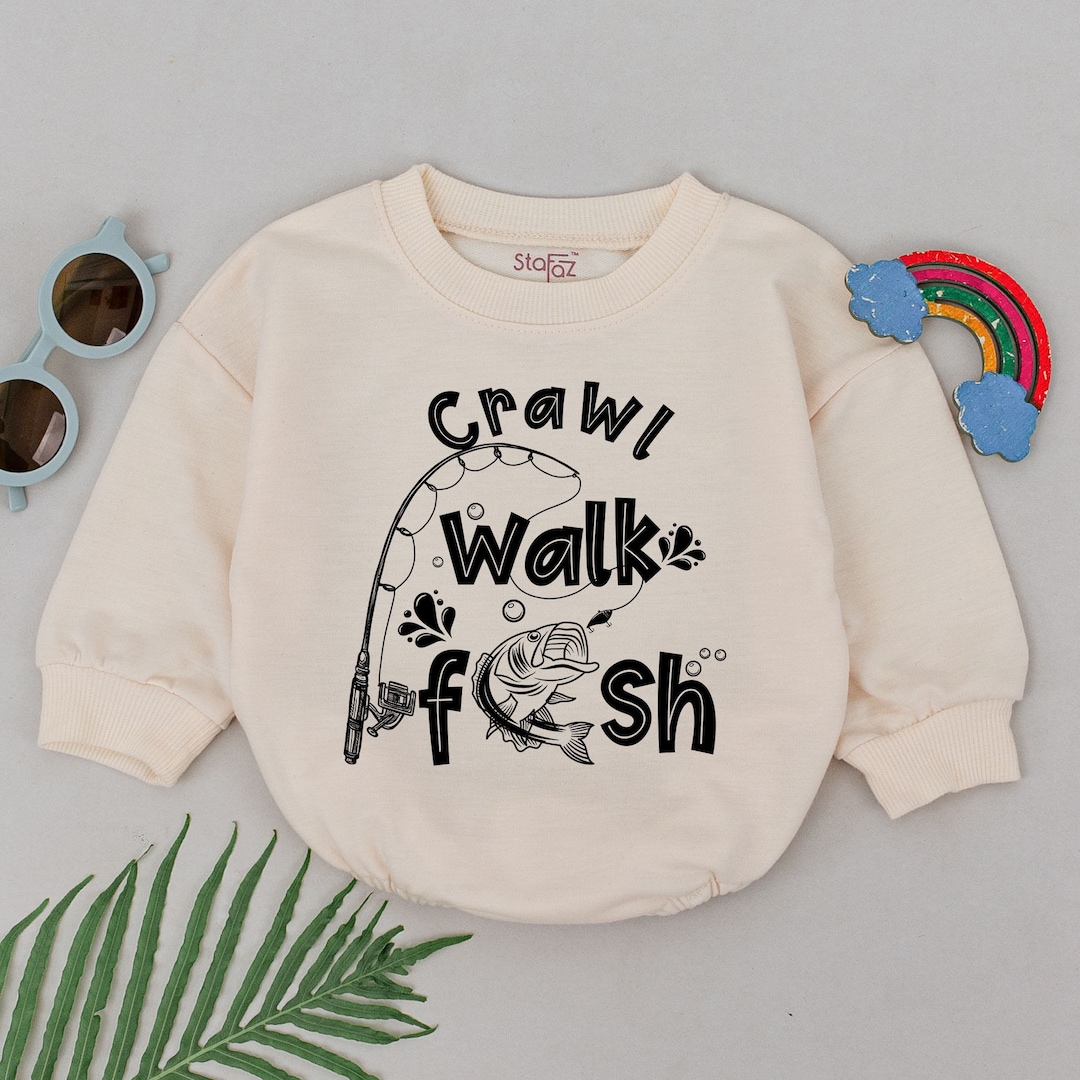 Crawl Walk Fish Romper, Little Fishing Buddy Baby Romper, Fish Baby ...