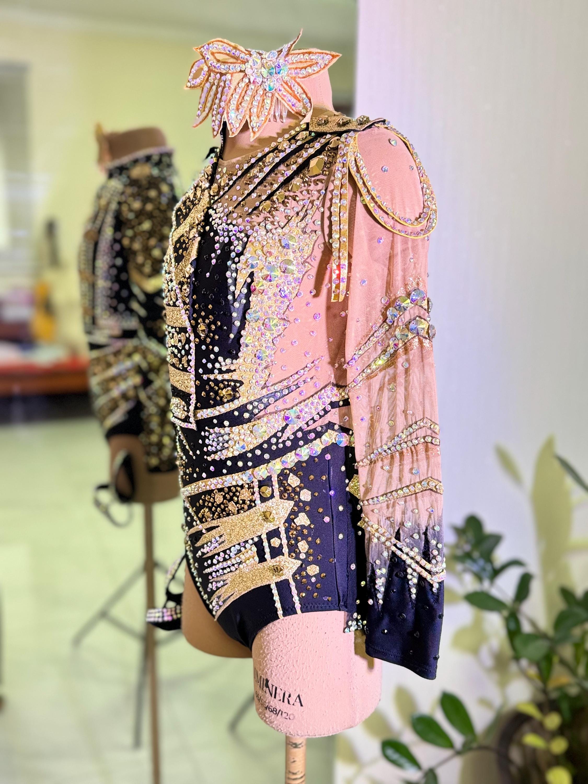 Customizable Jazz Solo Dance Costume Black and Gold Rhythmic Gymnastics ...