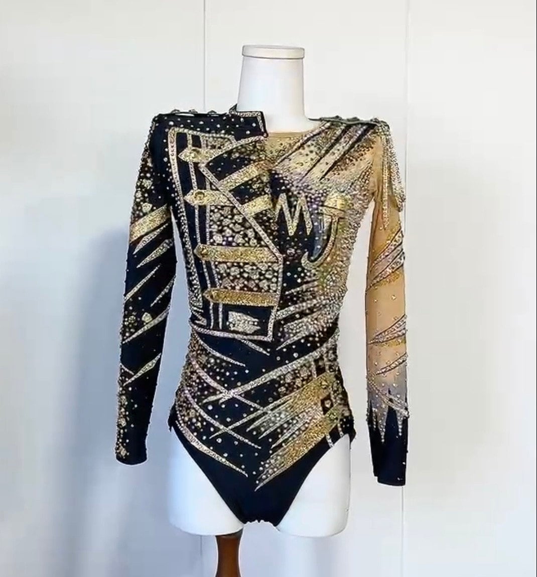 Customizable Jazz Solo Dance Costume Black and Gold Rhythmic Gymnastics ...