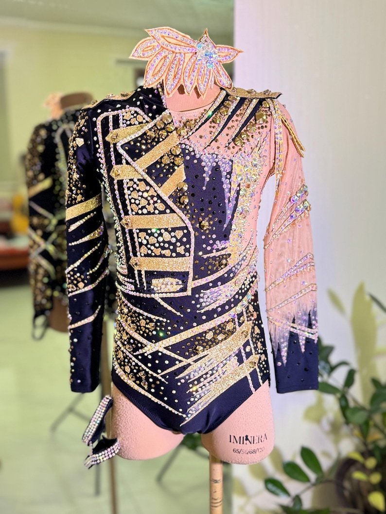 Customizable Jazz Solo Dance Costume Black and Gold Rhythmic Gymnastics ...