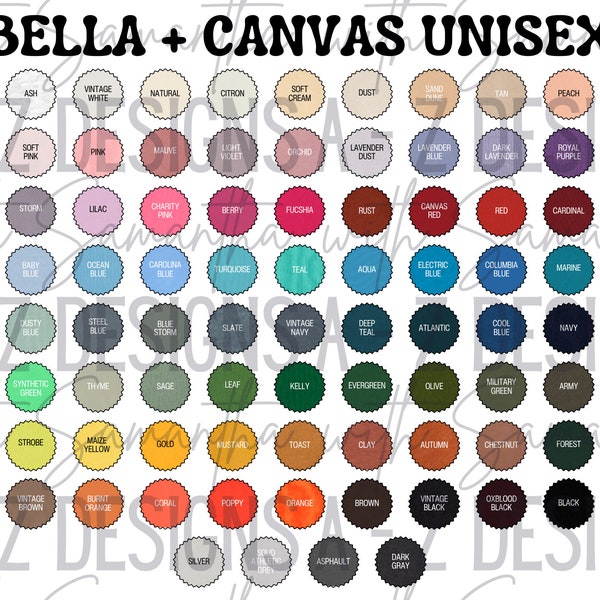 2024 Bella Canvas 3001 Color Chart - Etsy