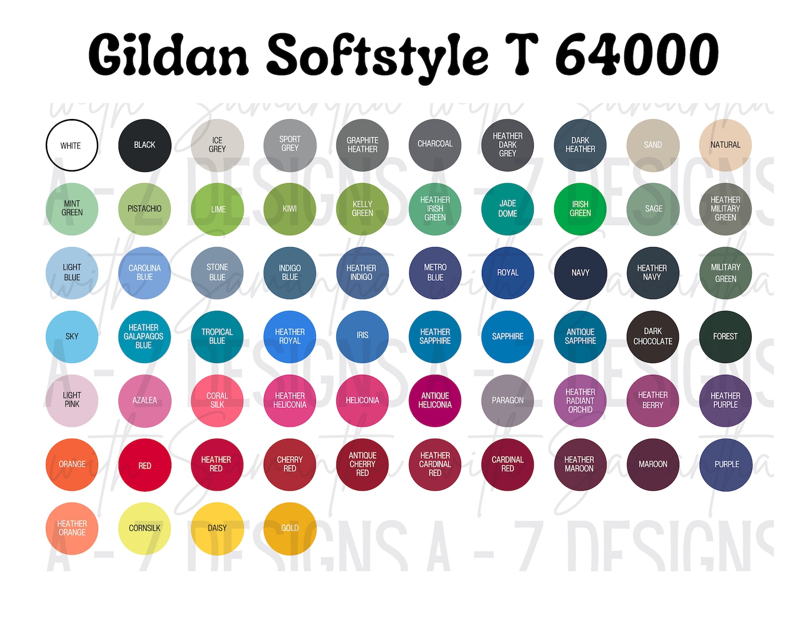 NEW 2024 Gildan Color Chart 64000, Gildan Softstyle Color Chart, Gildan ...