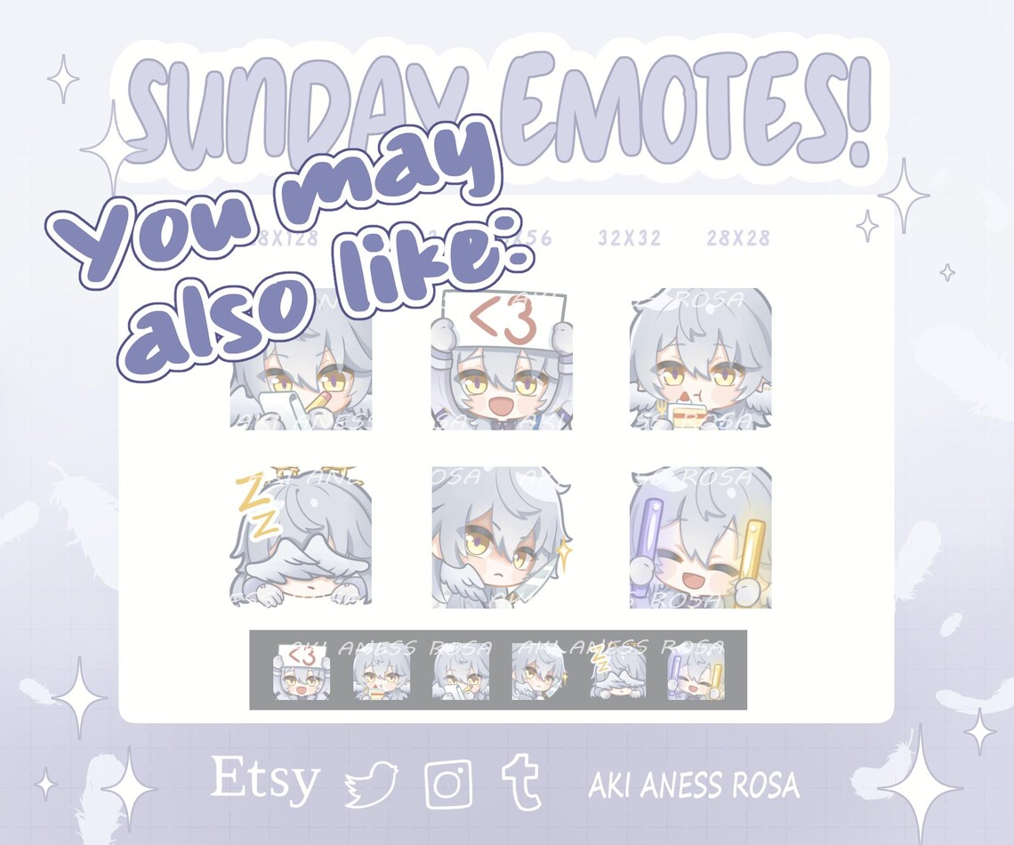 Sunday Emotes Set2 for Twitch, Discord, Youtube | Stream - Honkai Star ...