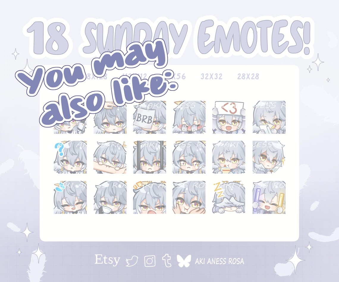Sunday Emotes Set2 for Twitch, Discord, Youtube | Stream - Honkai Star ...