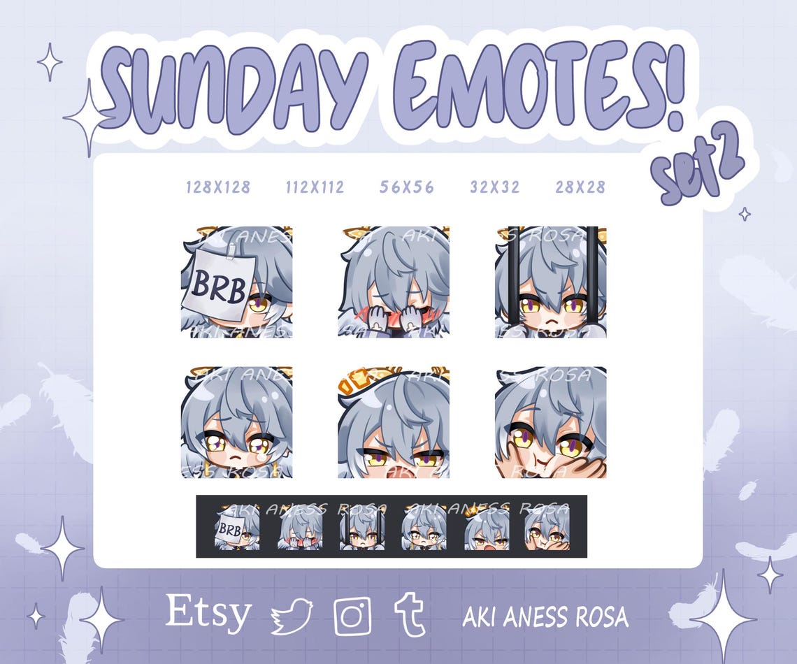 Sunday Emotes Set2 for Twitch, Discord, Youtube | Stream - Honkai Star ...